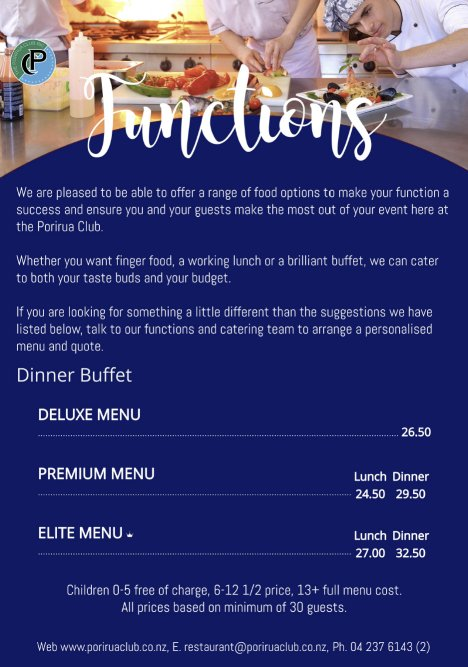 Function Room Menus at The Porirua Club