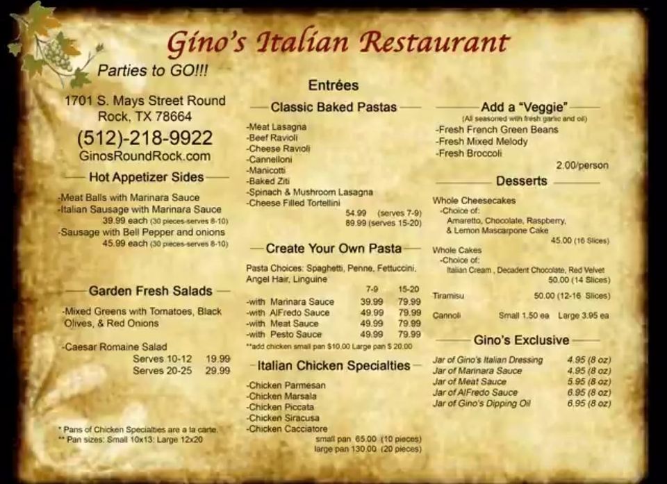 Italian Catering | Round Rock, TX | Gino’s