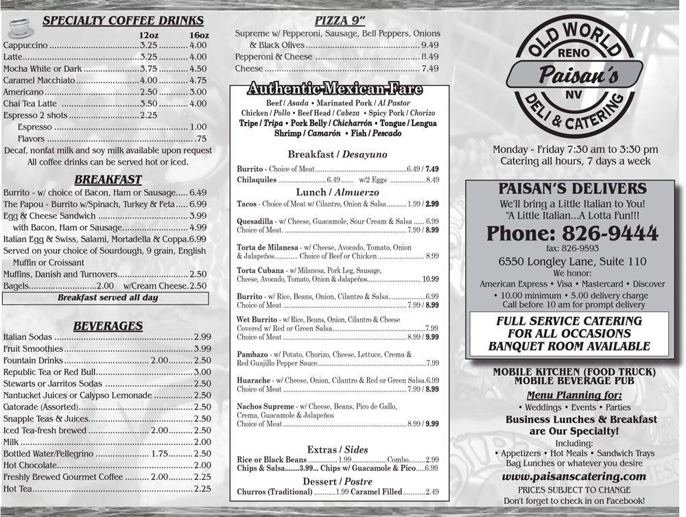 Delicatessen | Reno, NV | Paisan’s Old World Deli & Catering