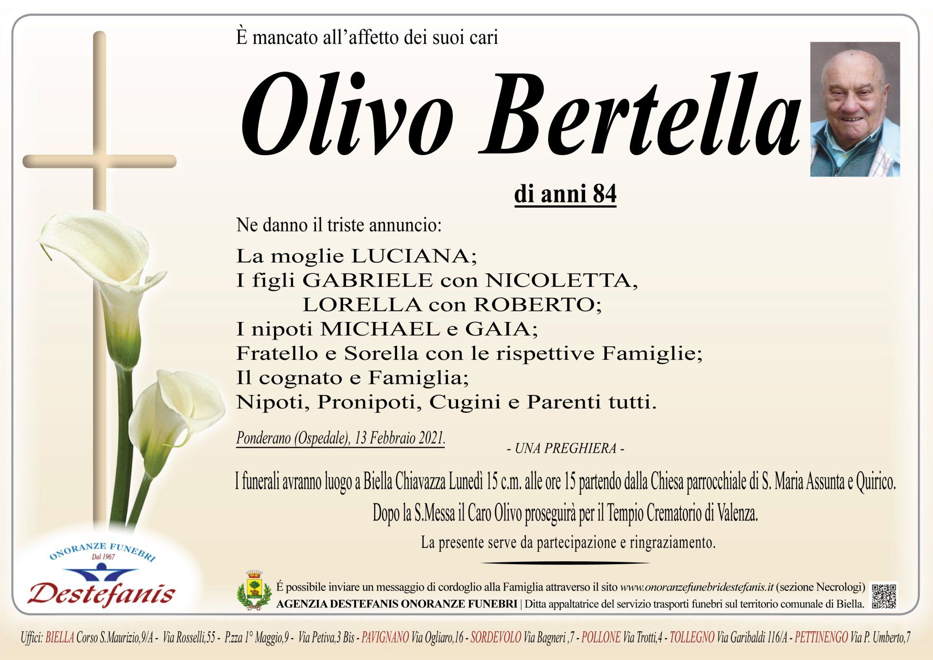 Elenco deceduti | Biella, BI | Impresa Funebre Destefanis