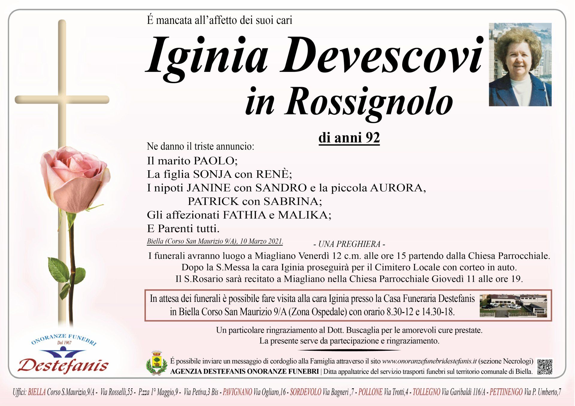 Elenco deceduti | Biella, BI | Impresa Funebre Destefanis