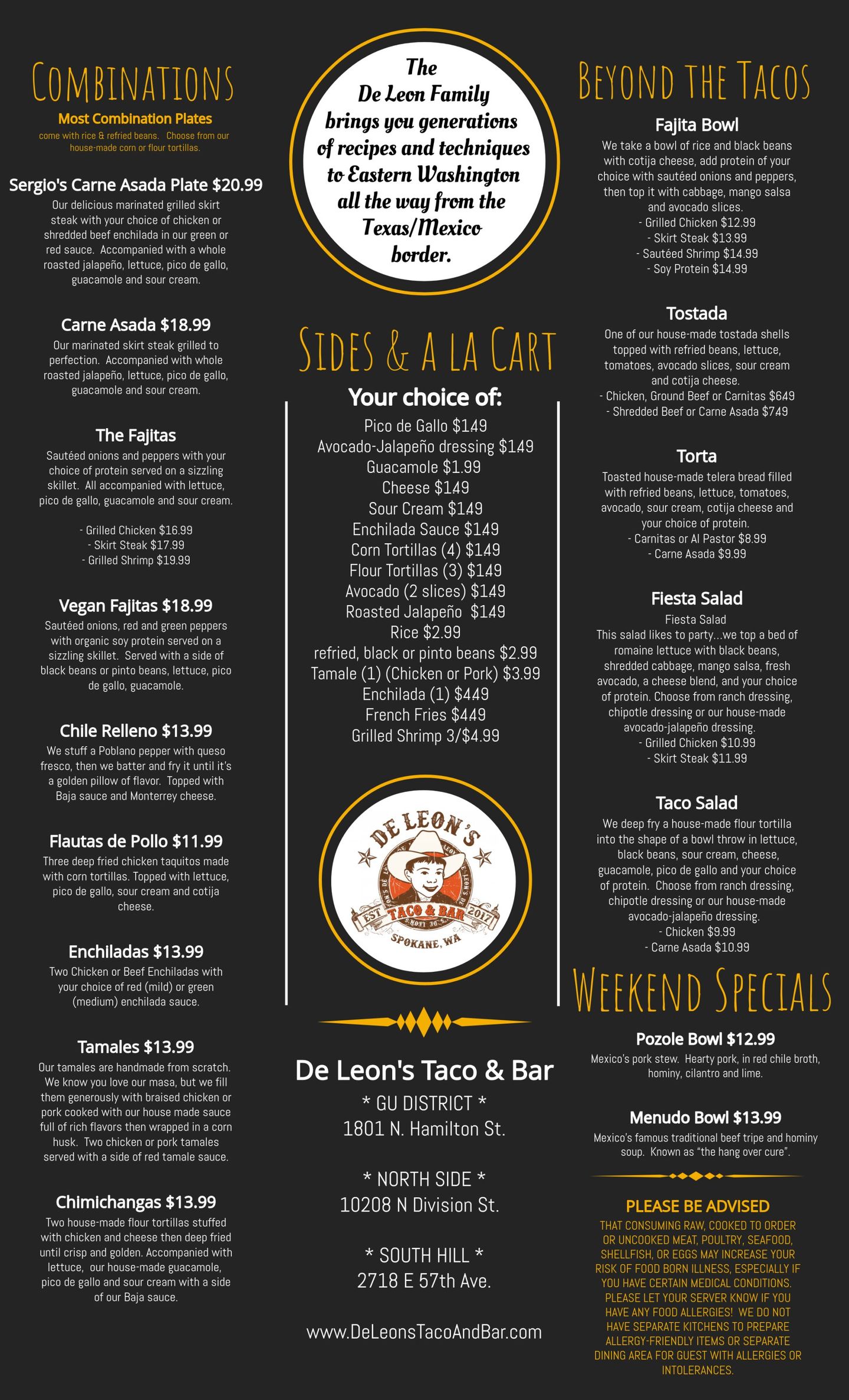 De Leon's Taco & Bar | Menu | Spokane Wa