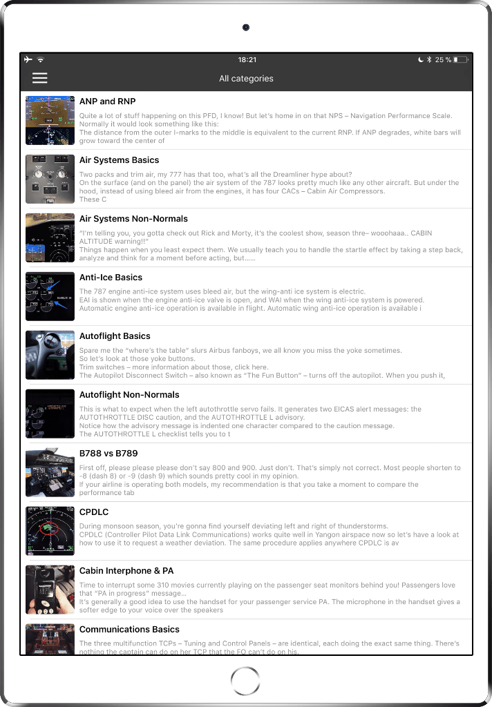Boeing 787 Guide App. The iOS app for the Boeing Dreamliner B787.