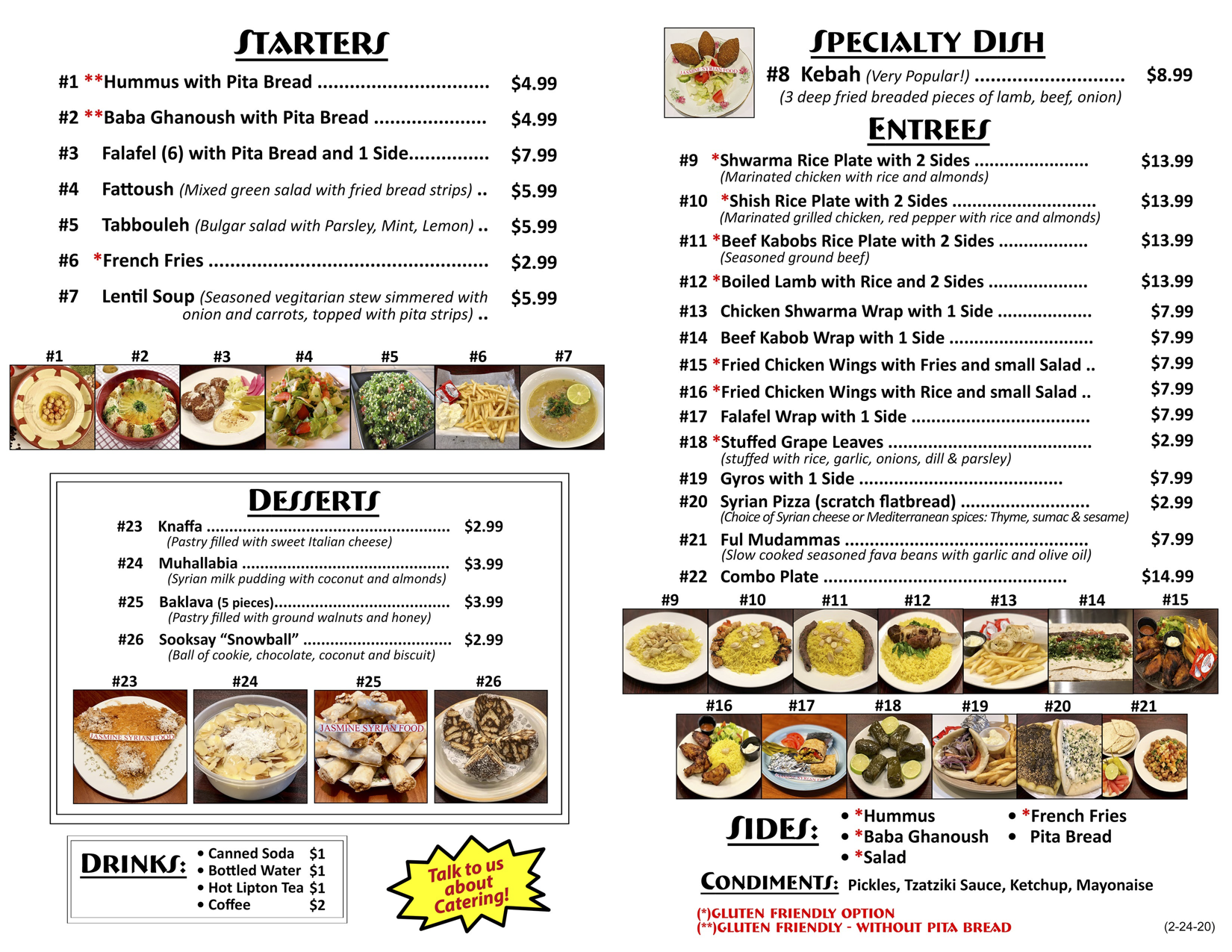 Menu | Jasmine Syrian Food | Syrian Restaurant in Aurora, Colorado