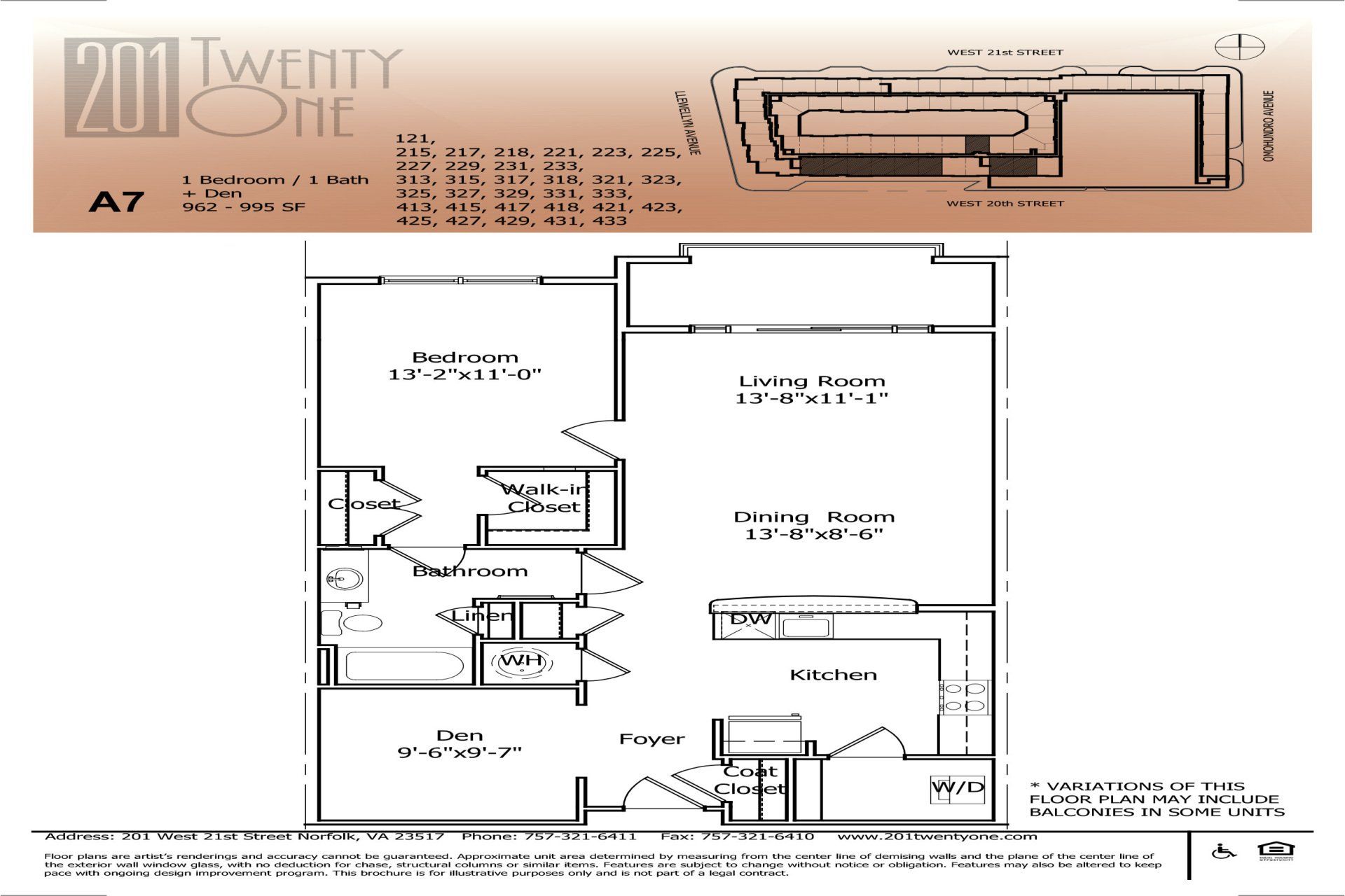 201 Twenty One | Studio, One, and Two-Bedroom Floor Plans