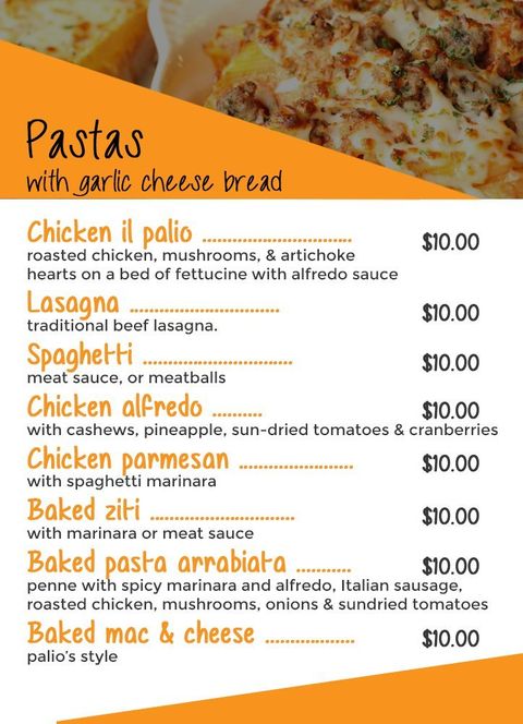 Palio's Pizza Cafe, Azle Menu options