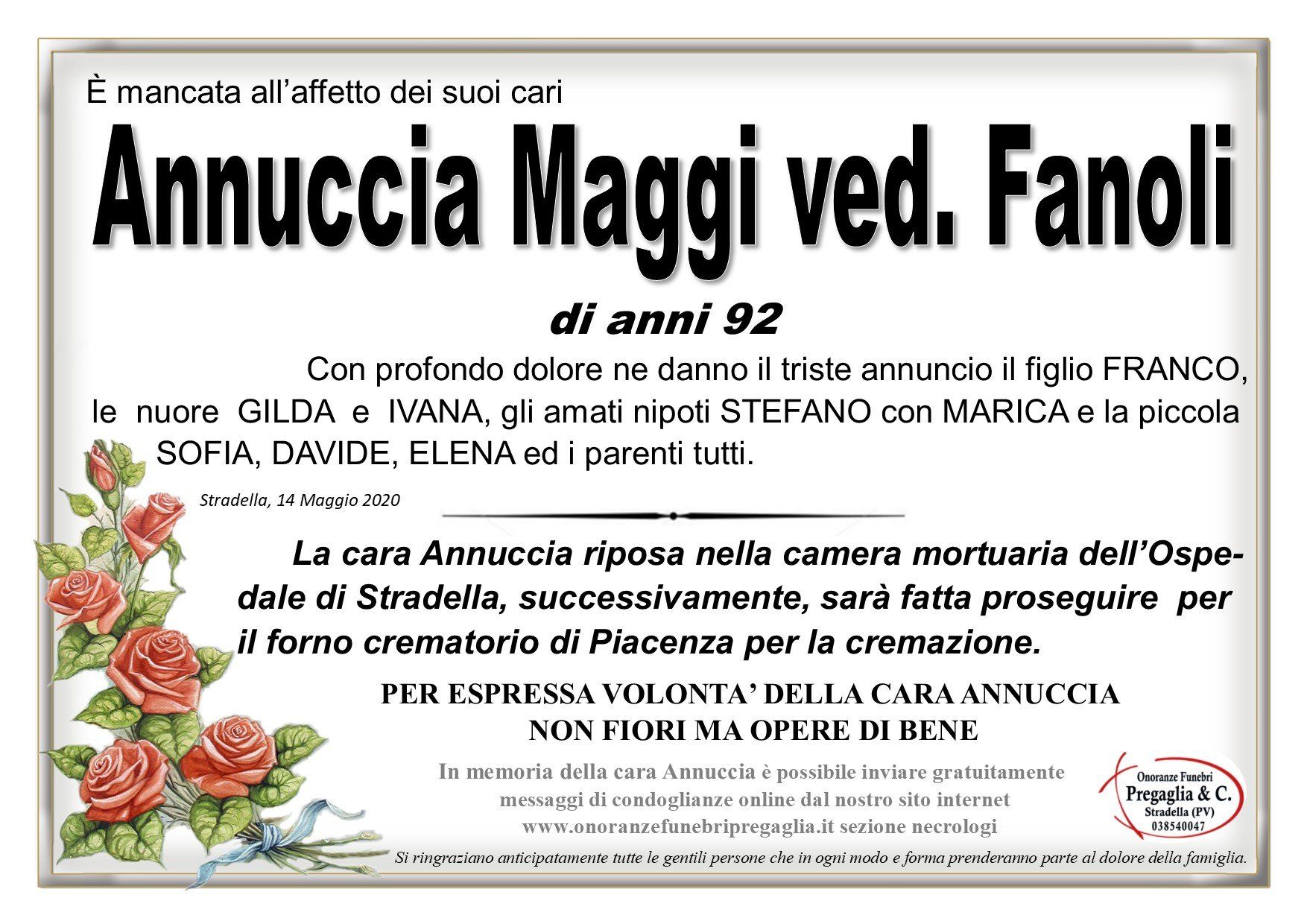 Necrologi | Stradella | Onoranze Funebri Pregaglia & C.