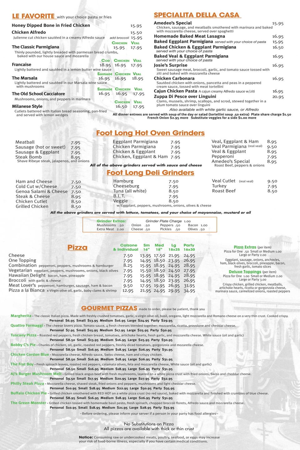 Menu | Holyoke, MA | Amedeo's