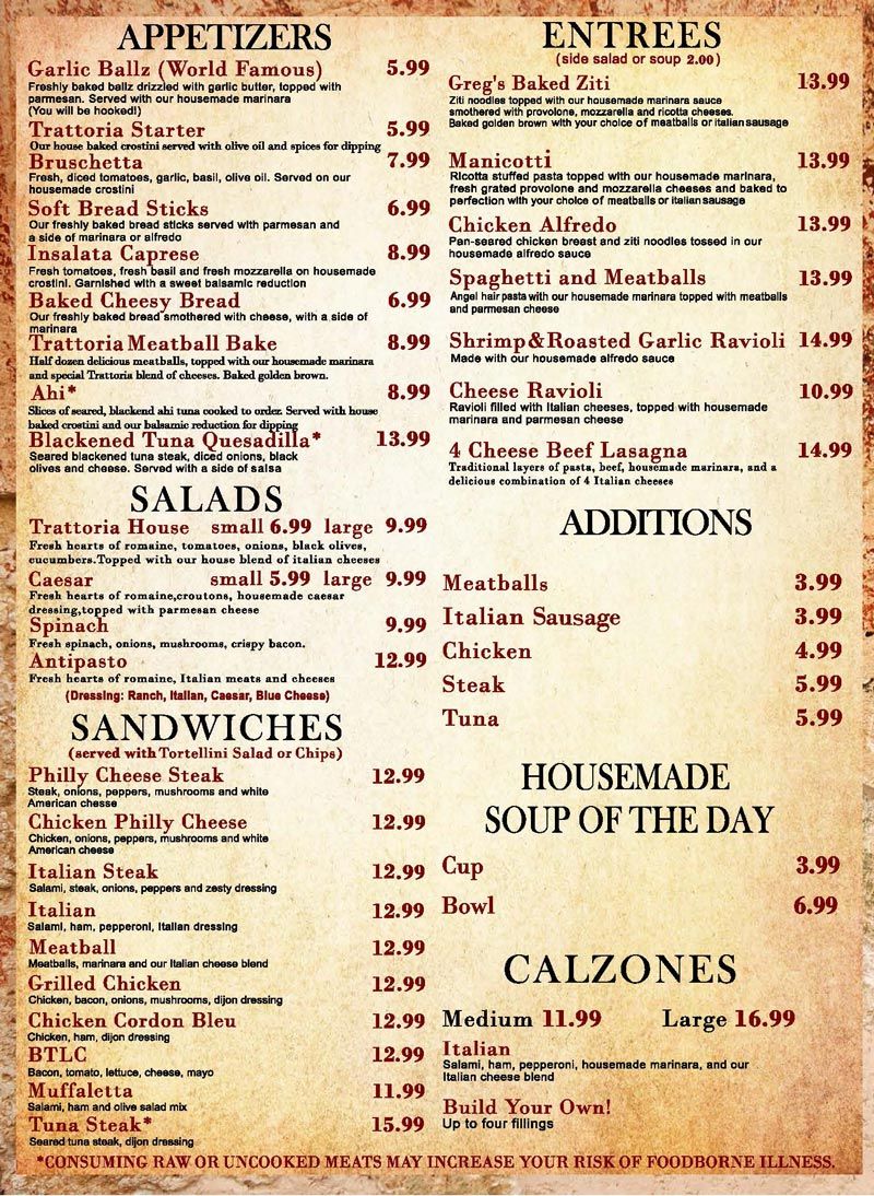 Our Menu | Baldwin County, Alabama | Trattoria Pizza & Italian