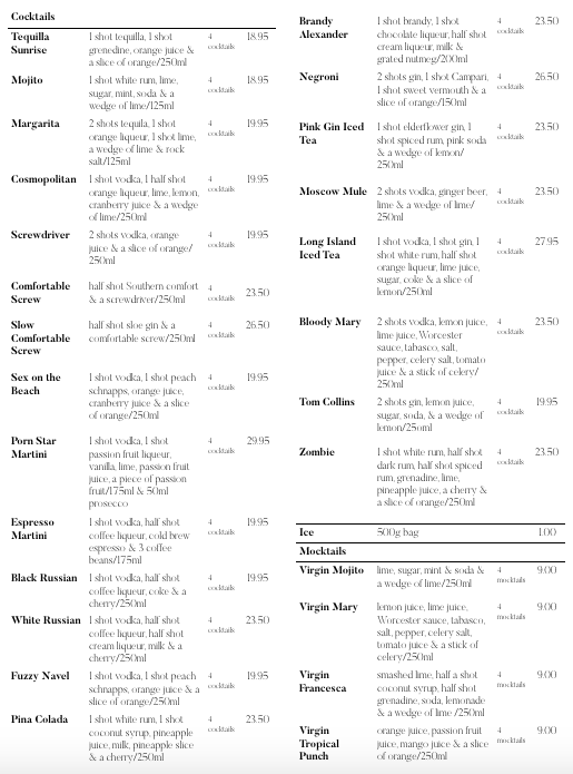 The Dukes | Menus