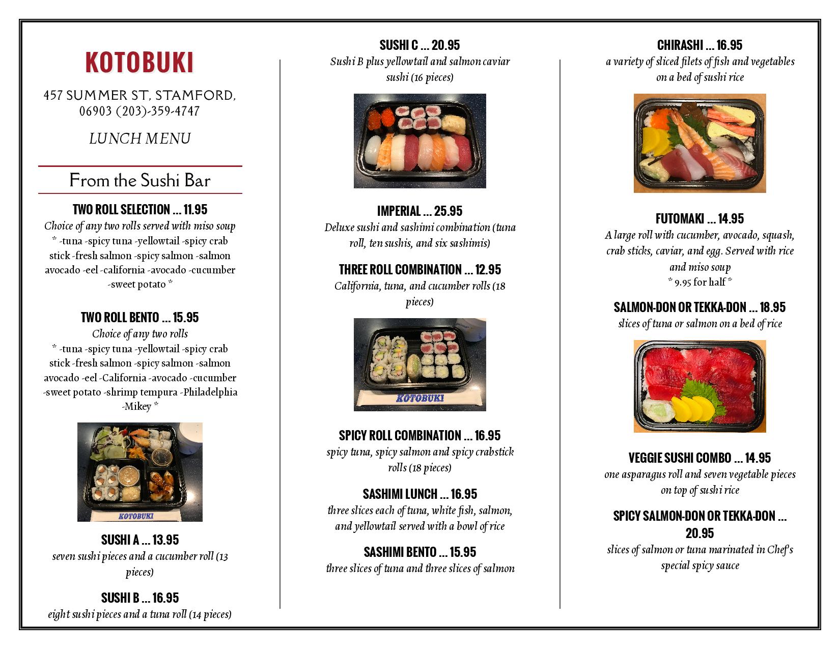 Menu at a glance | Kotobuki Japanese Cuisine