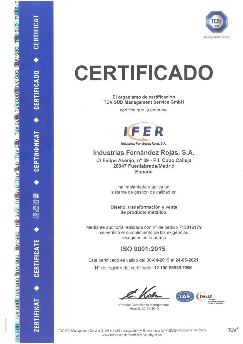 IFER certificada por ISO 9001:2015