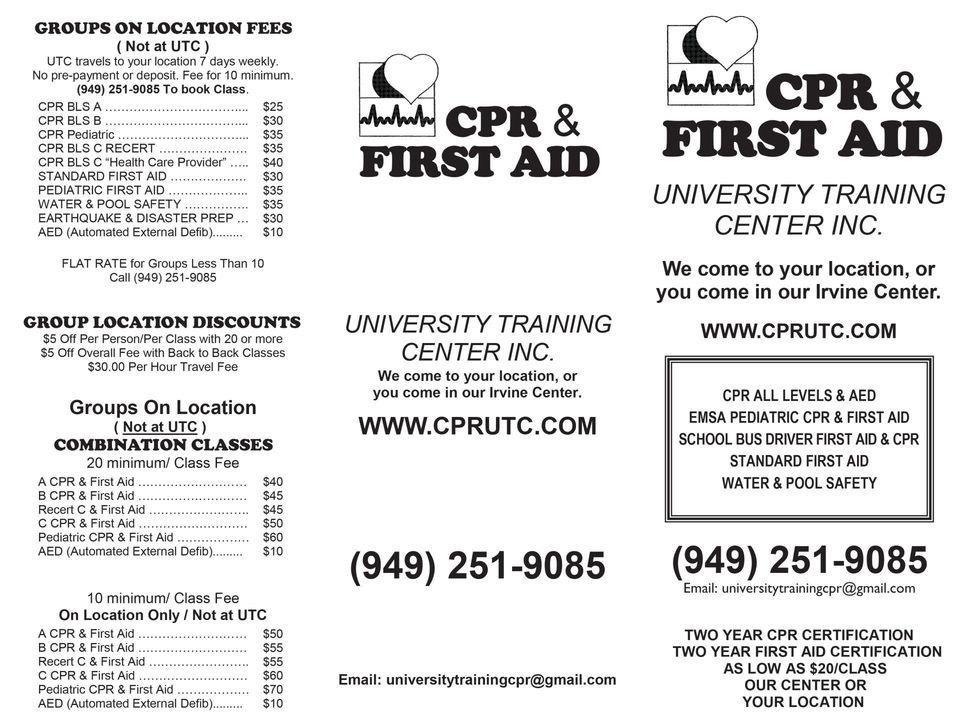 Brochure | CPR & First Aid University Training Center | Irvine,CA