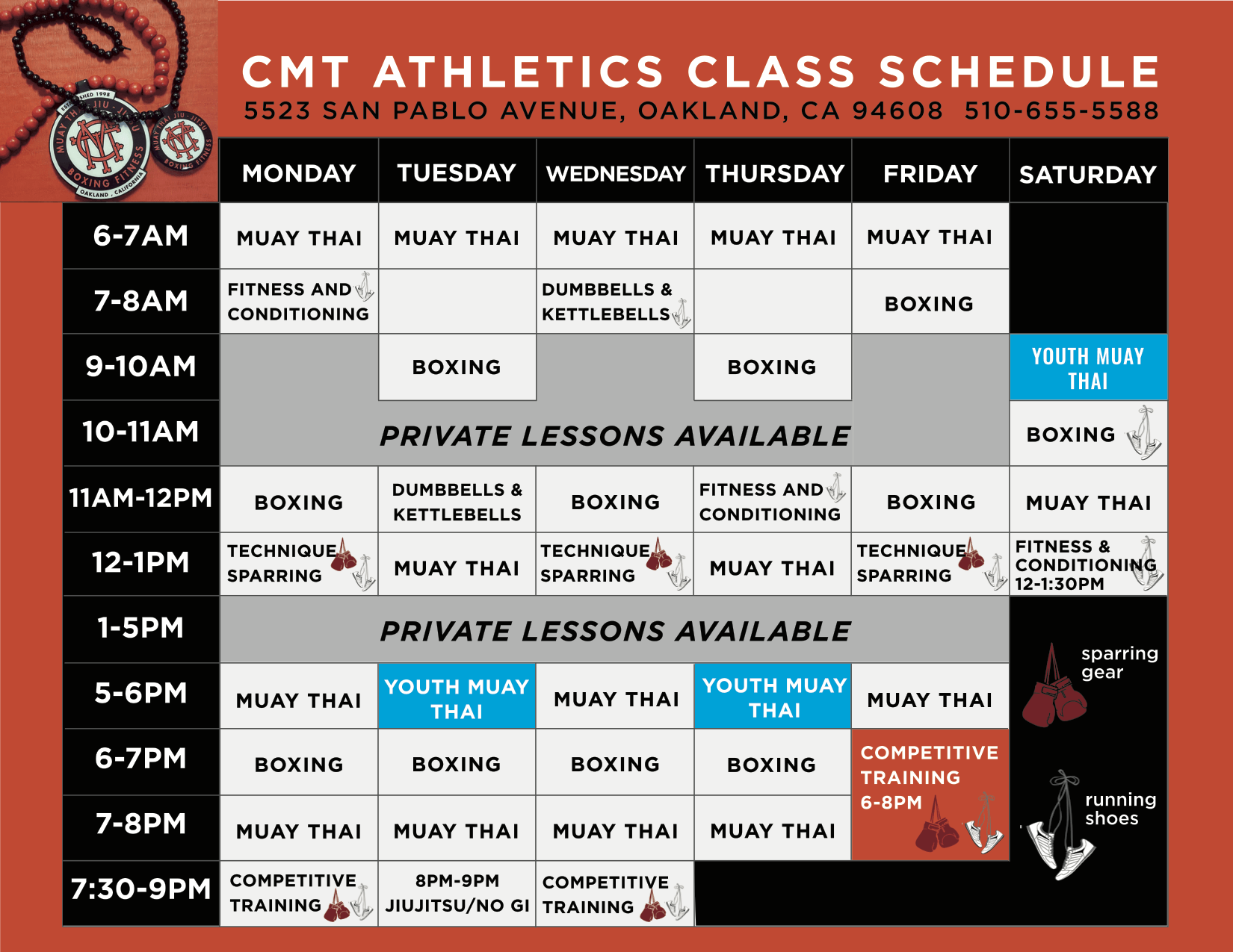 Schedule | CMT Athletics | Muay Thai, Boxing, Fitness | Oakland, CA
