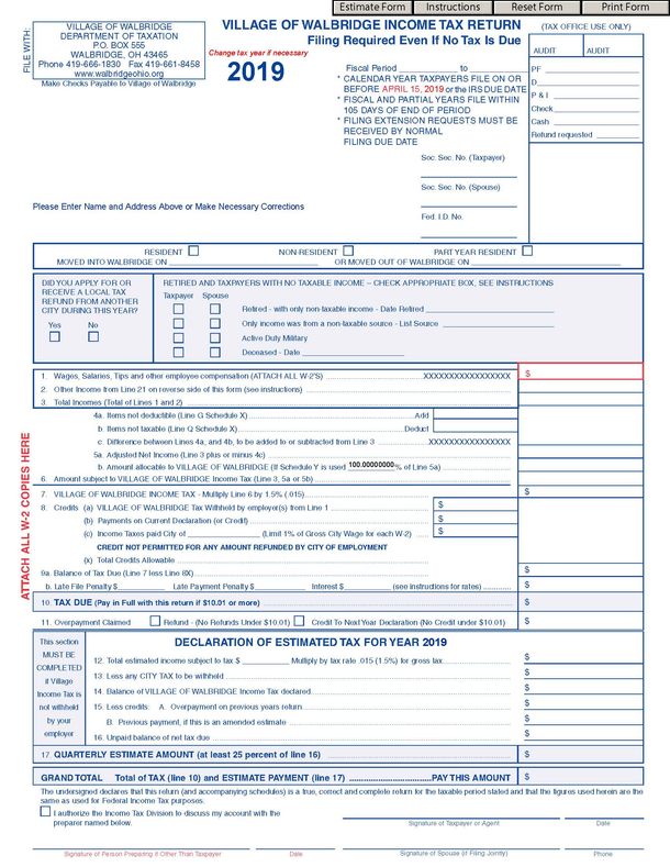Village of Walbridge Ohio Tax Forms