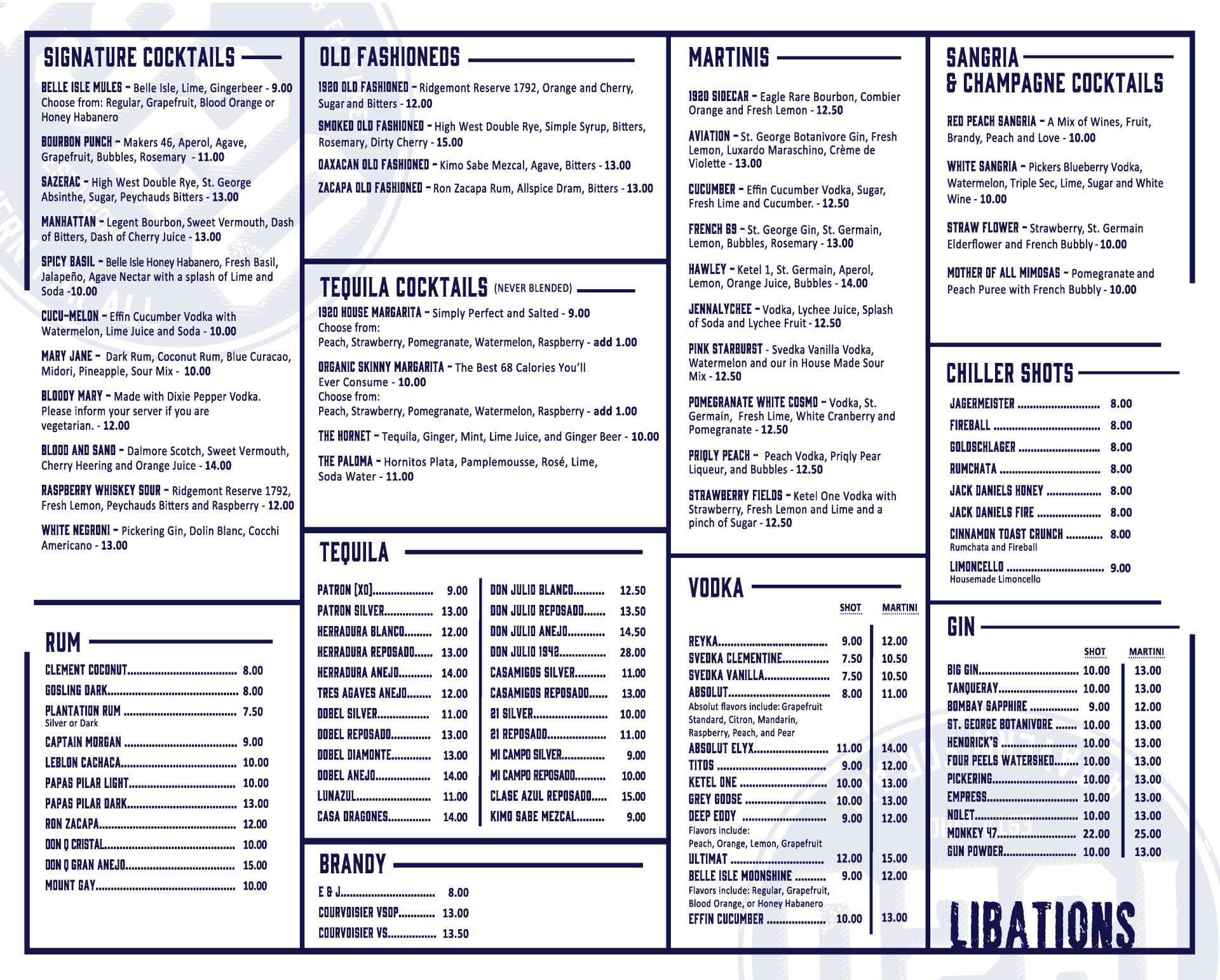 Roswell Libations Menu | Cocktails | 1920 Tavern