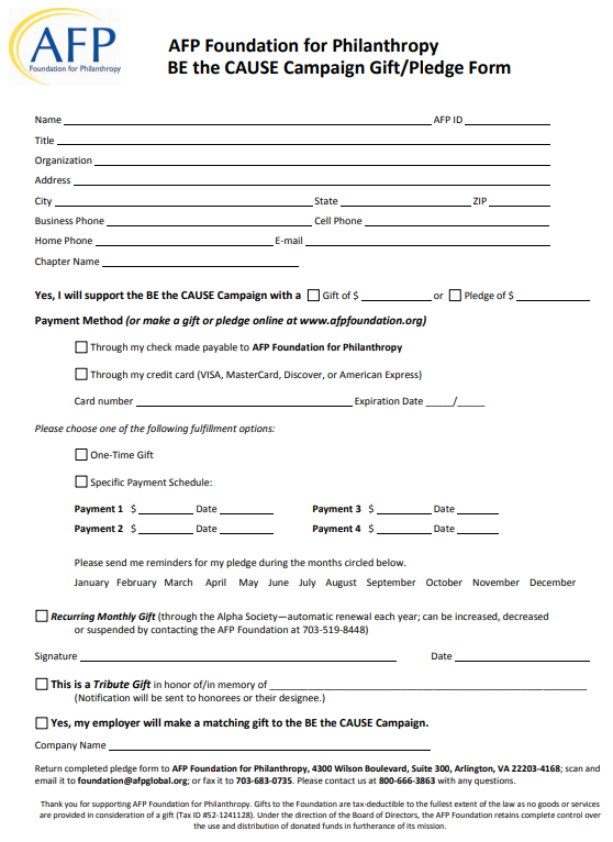 Be the CAUSE - Pledge Form - AFP Treasure Coast